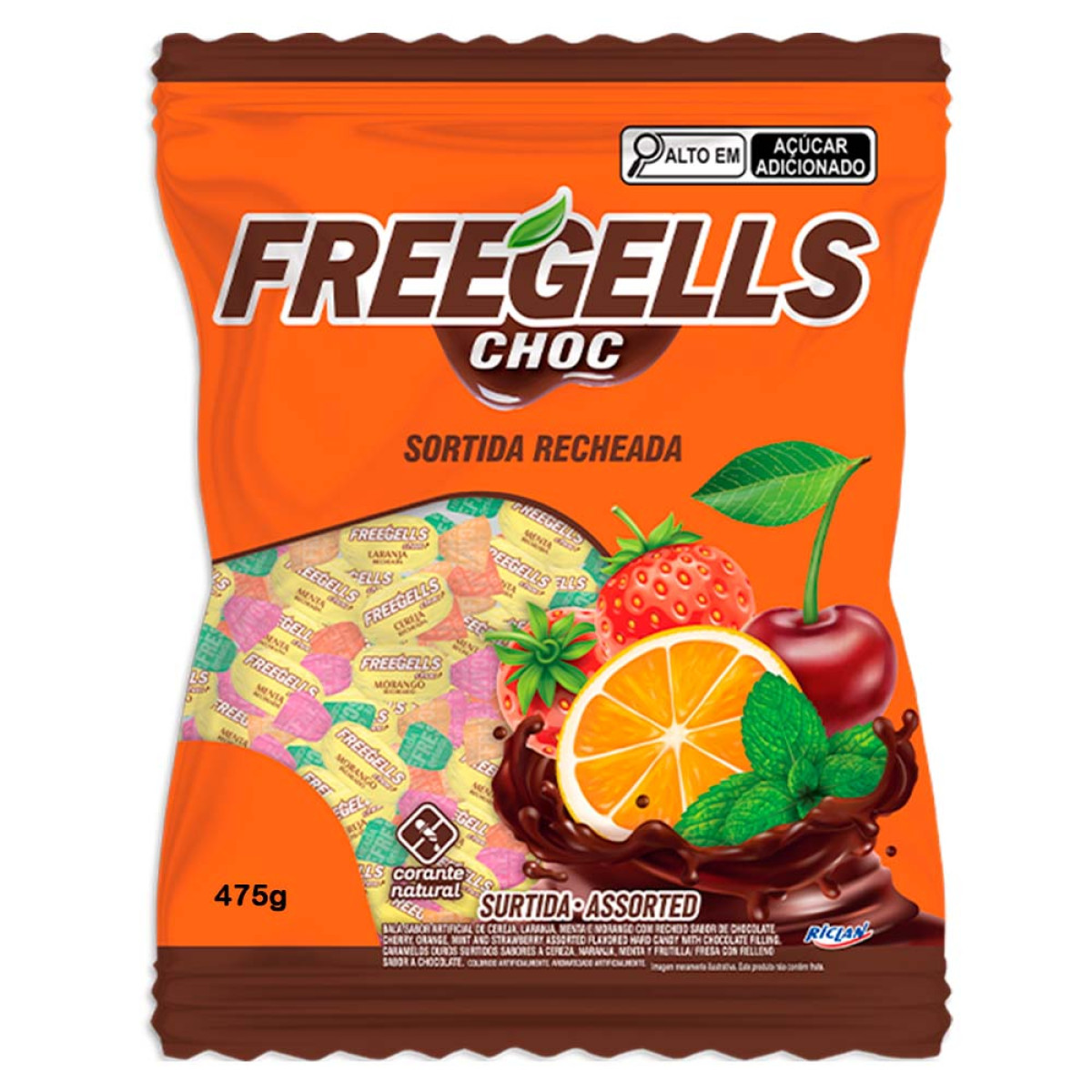BALA FREEGELLS RICLAN DURA 475GR SORTIDA COM CHOCOLATE - UNIDADE ...