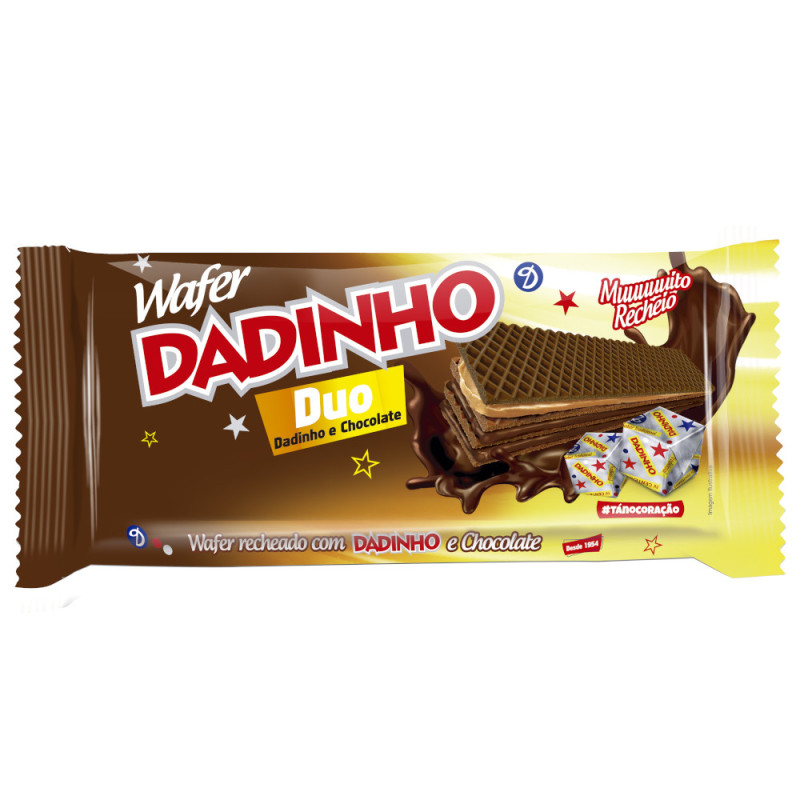 BISCOITO WAFER DADINHO 90GR DUO DADINHO E CHOCOLATE - CX COM 50 UN ...